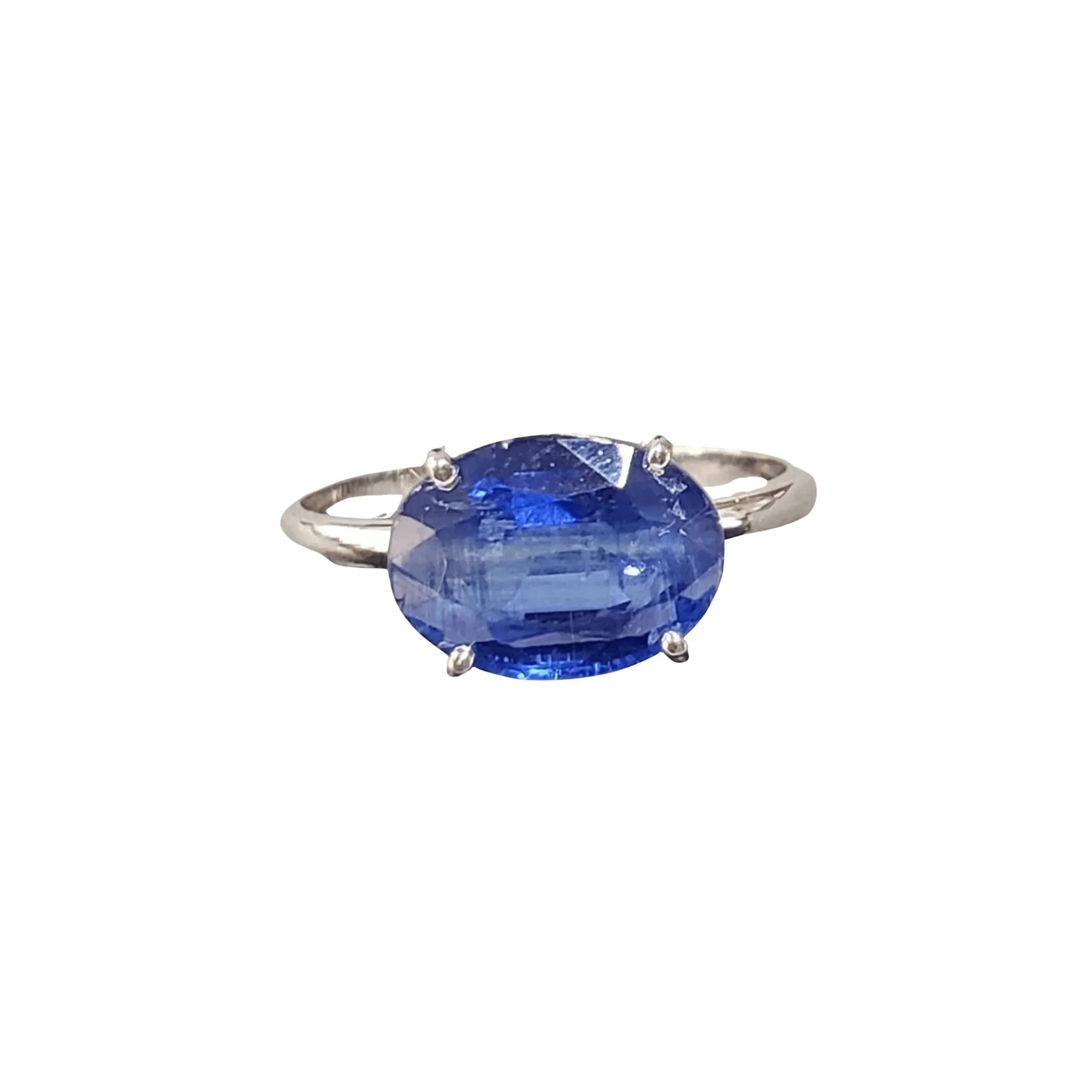 Handmade Kyanite Gold Ring in 14k White Gold – Oval Blue Gemstone – K ...